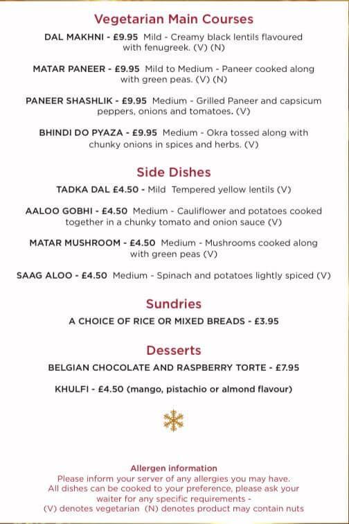 Menu at Ballingdon Valley Indian Cuisine restaurant, Sudbury