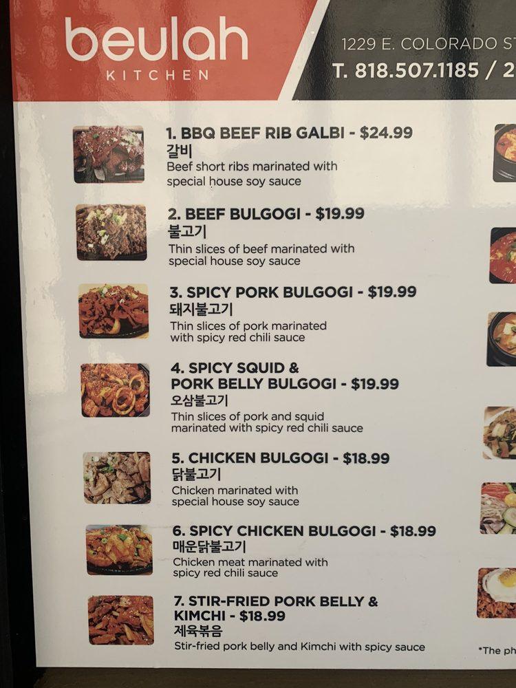 Menu at Beulah Kitchen restaurant, Glendale