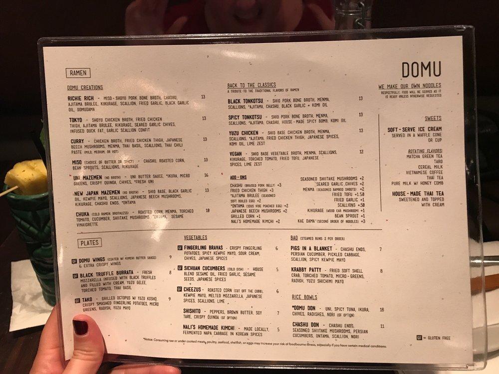 Menu at DOMU pub & bar, Orlando, 3201 Corrine Dr Suite 100