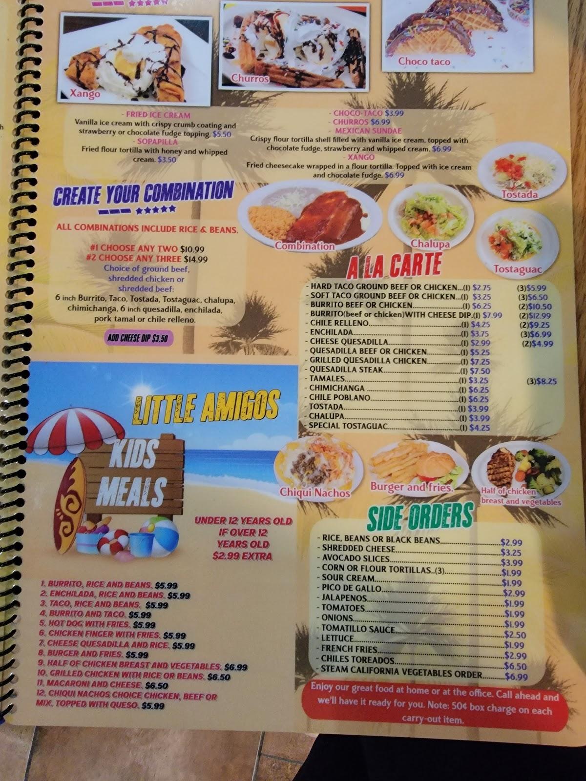 Carta del restaurante El Acapulco, Cave City