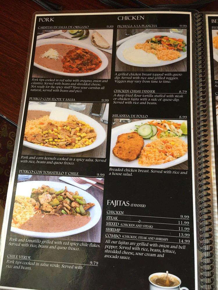 Menu at El Alamo Mexican Grill restaurant, Little Rock