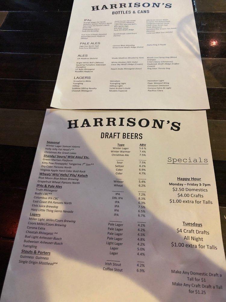 Menu at Harrison's On Kenny pub & bar, Columbus