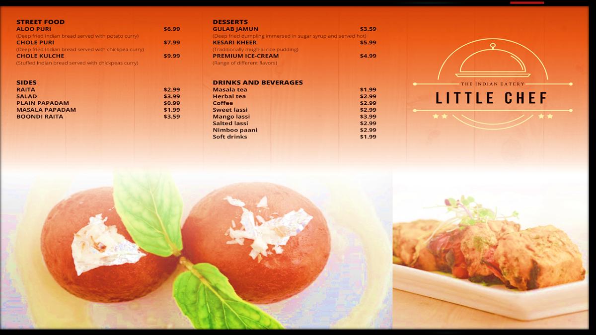 Menu at Little Chef The Indian Eatery restaurant, Sydney