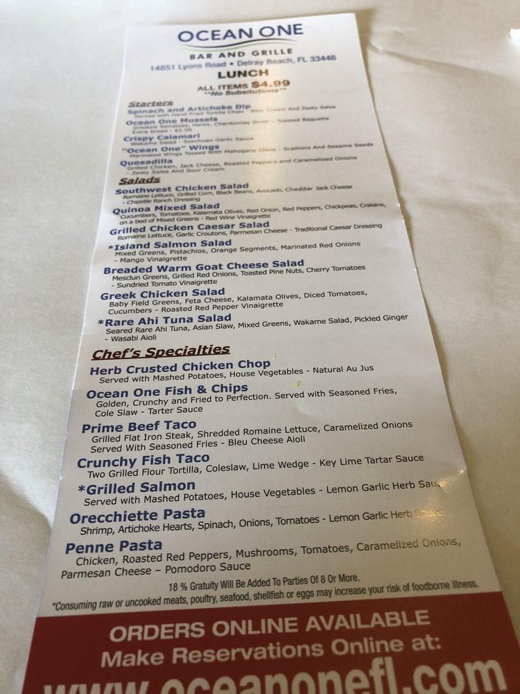 Menu at Ocean One Bar & Grille, Boca Raton