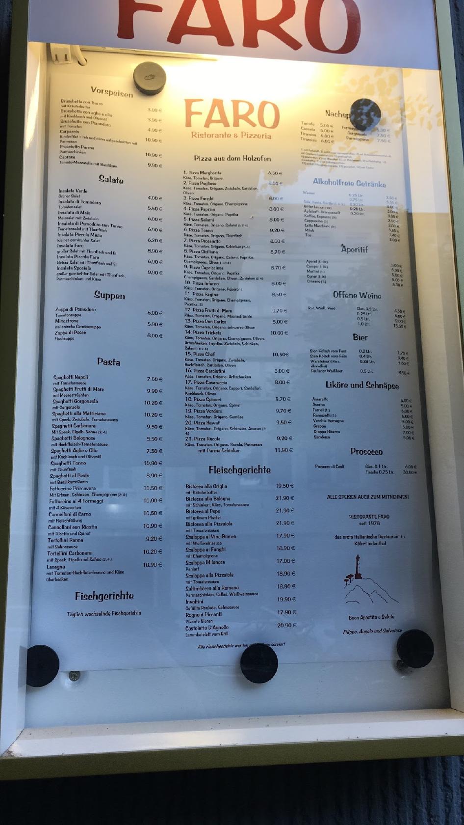 Speisekarte von Ristorante Faro pizza, Köln, Dürener Str.94