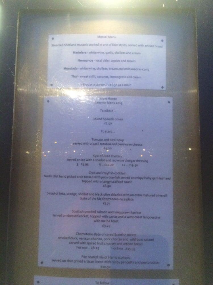 Menu at River House restaurant, Inverness, 1 Greig St