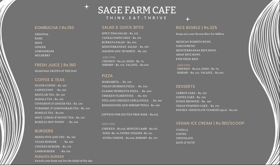 Menu at SAGE Farm Cafe, Hyderabad