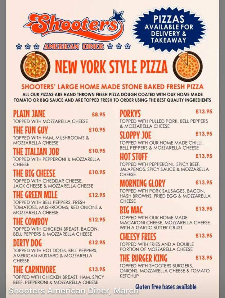 Menu at Shooters American Diner restaurant, March