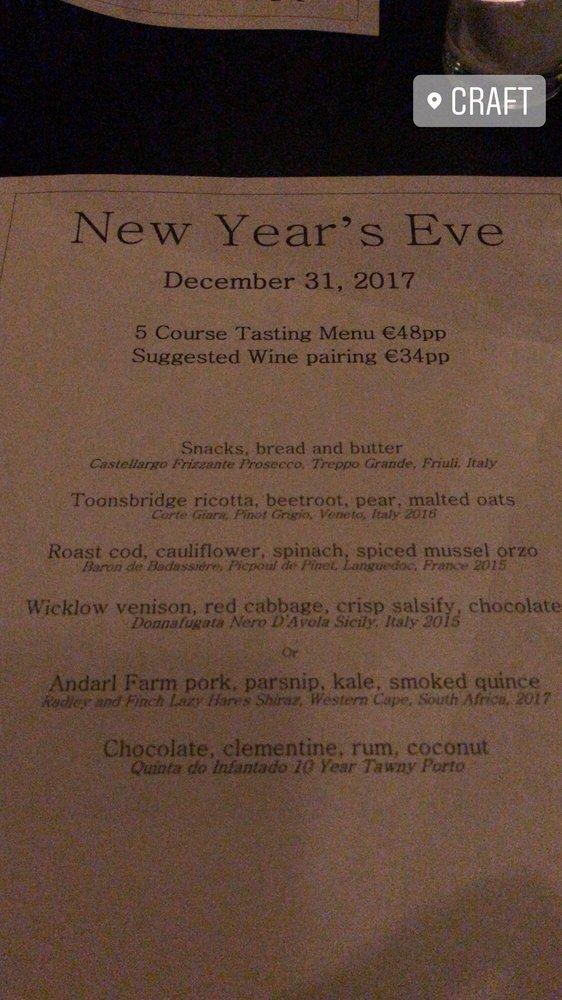Menu at Craft Restaurant, Dublin