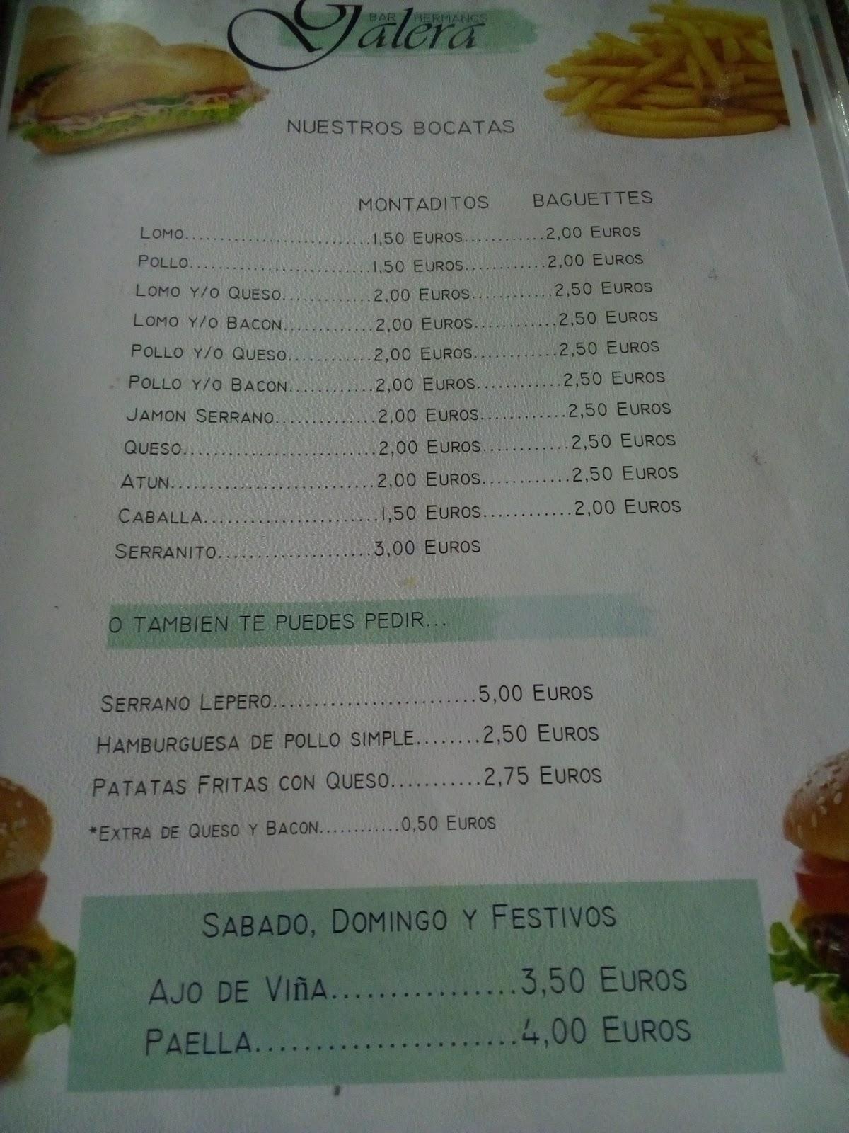 Carta de Hermanos galera Restaurante, Guadalcacín