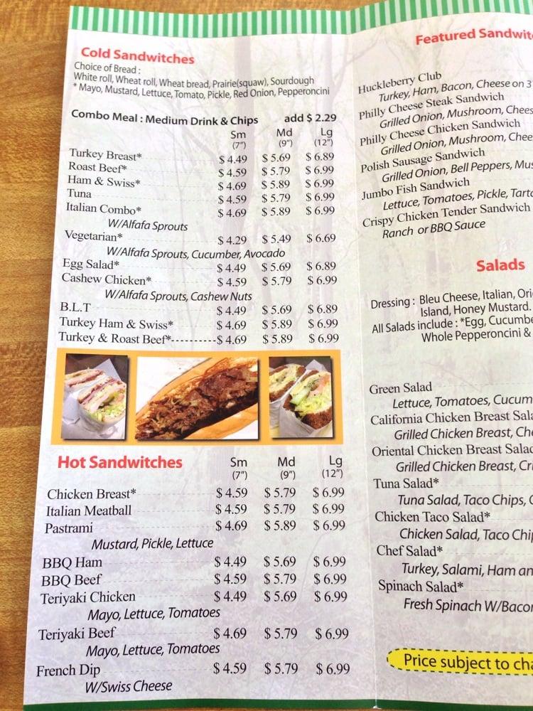 Menu at Huckleberry's Famous Sandwich restaurant, Huntington Beach