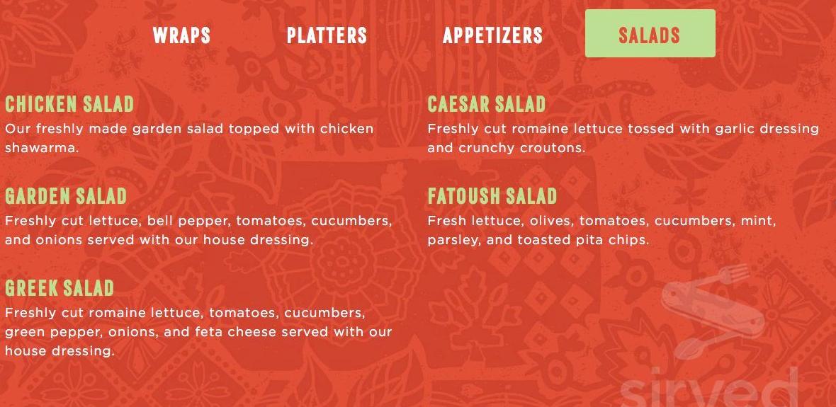 Menu at Lazeez Shawarma restaurant, Mississauga, Glen Erin Dr Unit 13B