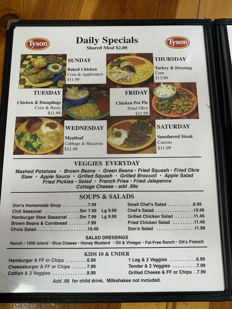 Menu at Neal's Cafe, Springdale