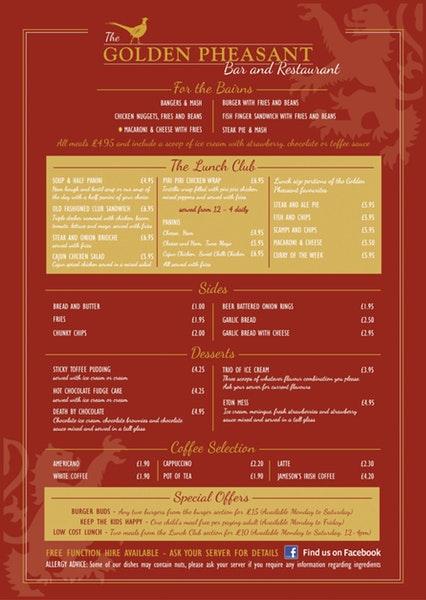Menu at The Golden Pheasant pub & bar, Glasgow, 2 Stepps Rd, Auchinloch Rd