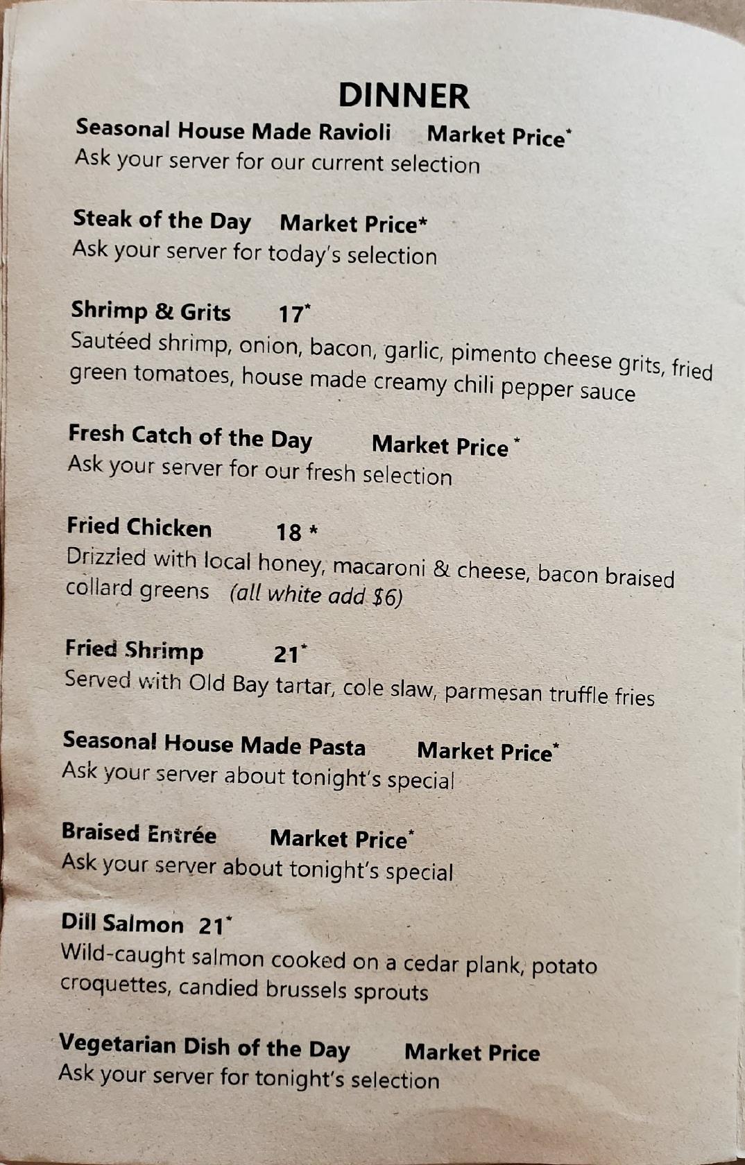 Menu at Angel Oak Restaurant and Bar, Johns Island