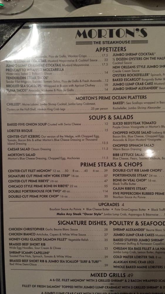 Menu at Morton's The Steakhouse, Baltimore