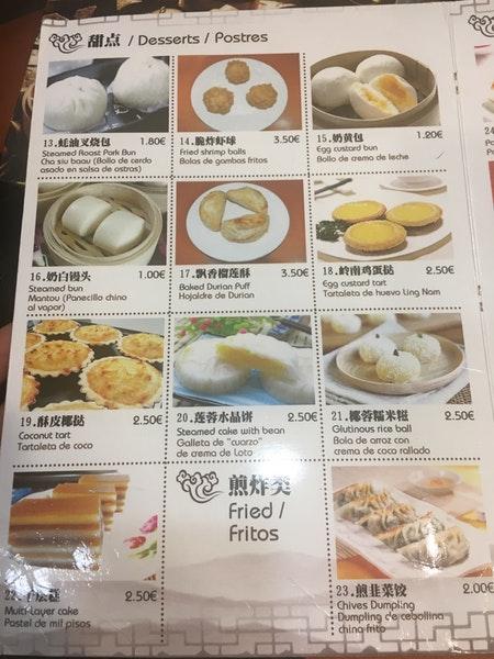 Menu at Restaurante chino Yue Lai, Barcelona