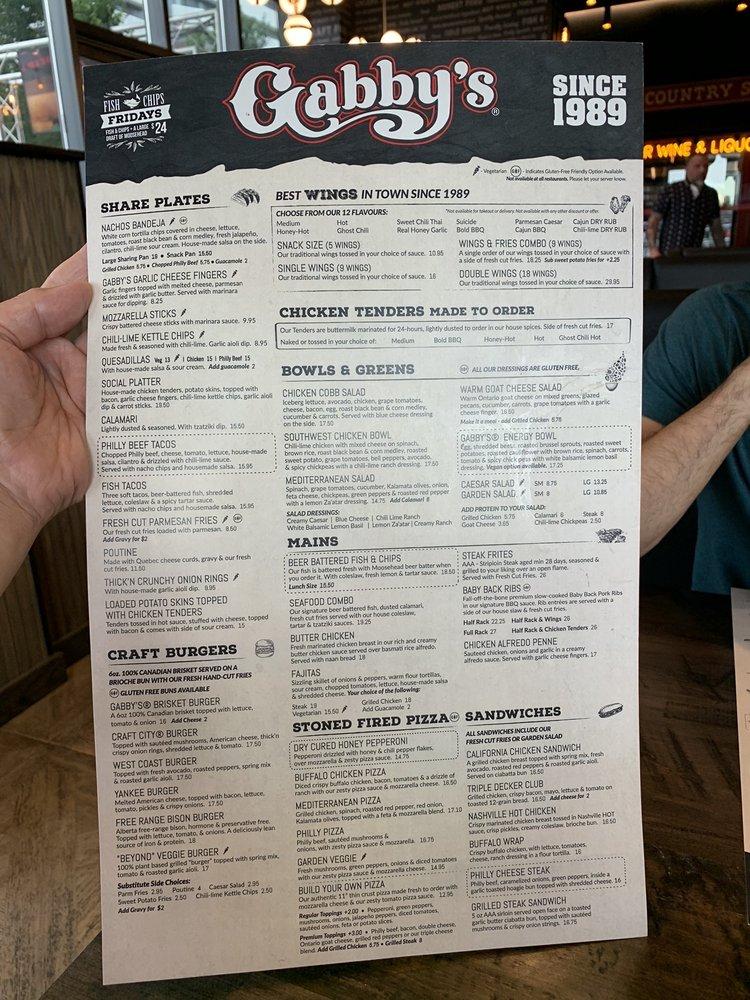 Menu at Gabby's - Mississauga pub & bar, Mississauga