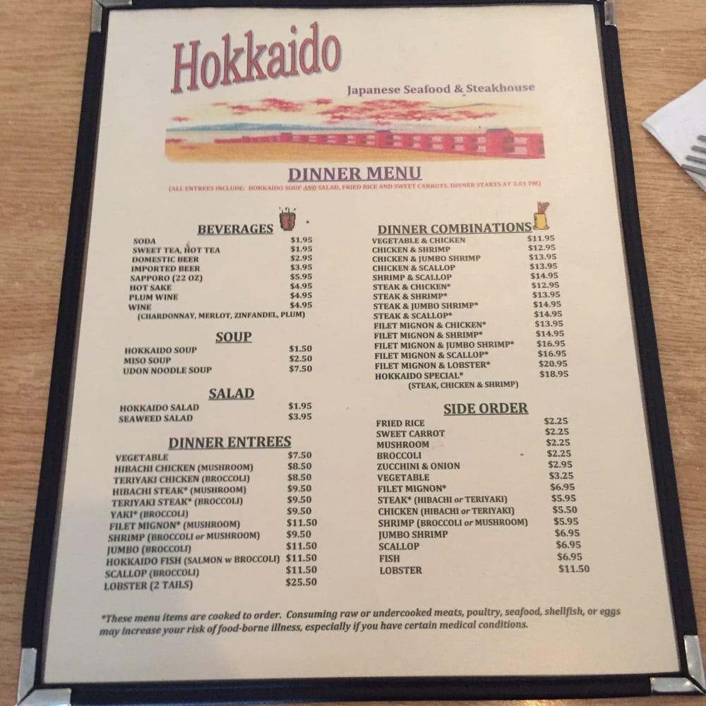 Menu at Hokkaido Restaurant, Boone