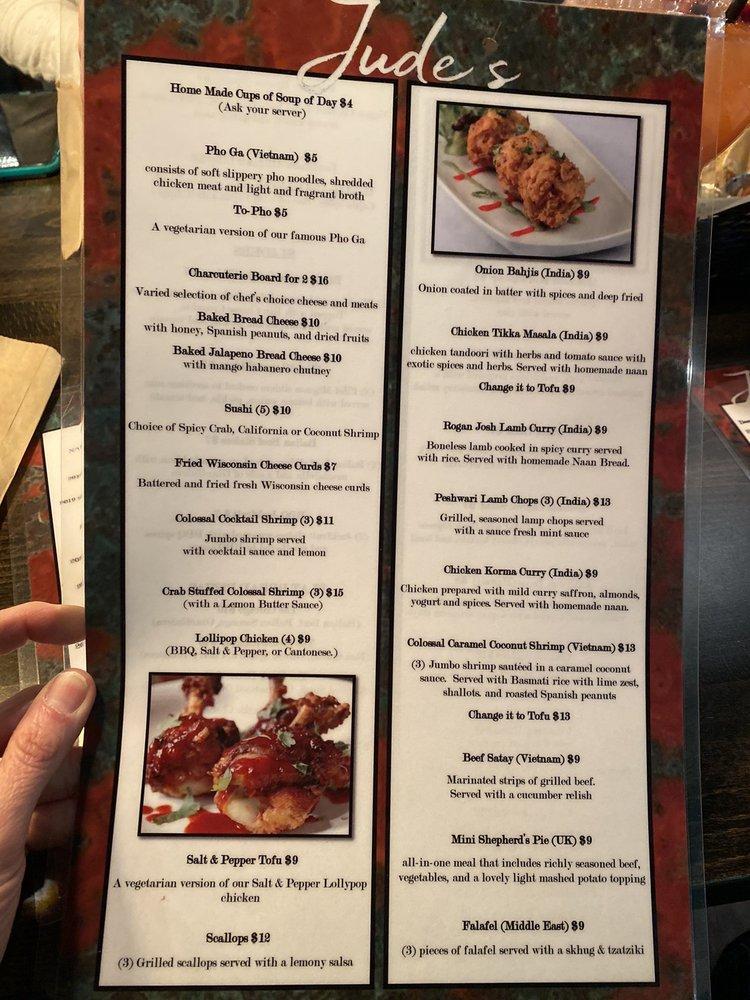 Menu at Jude's pub & bar, Crystal Lake