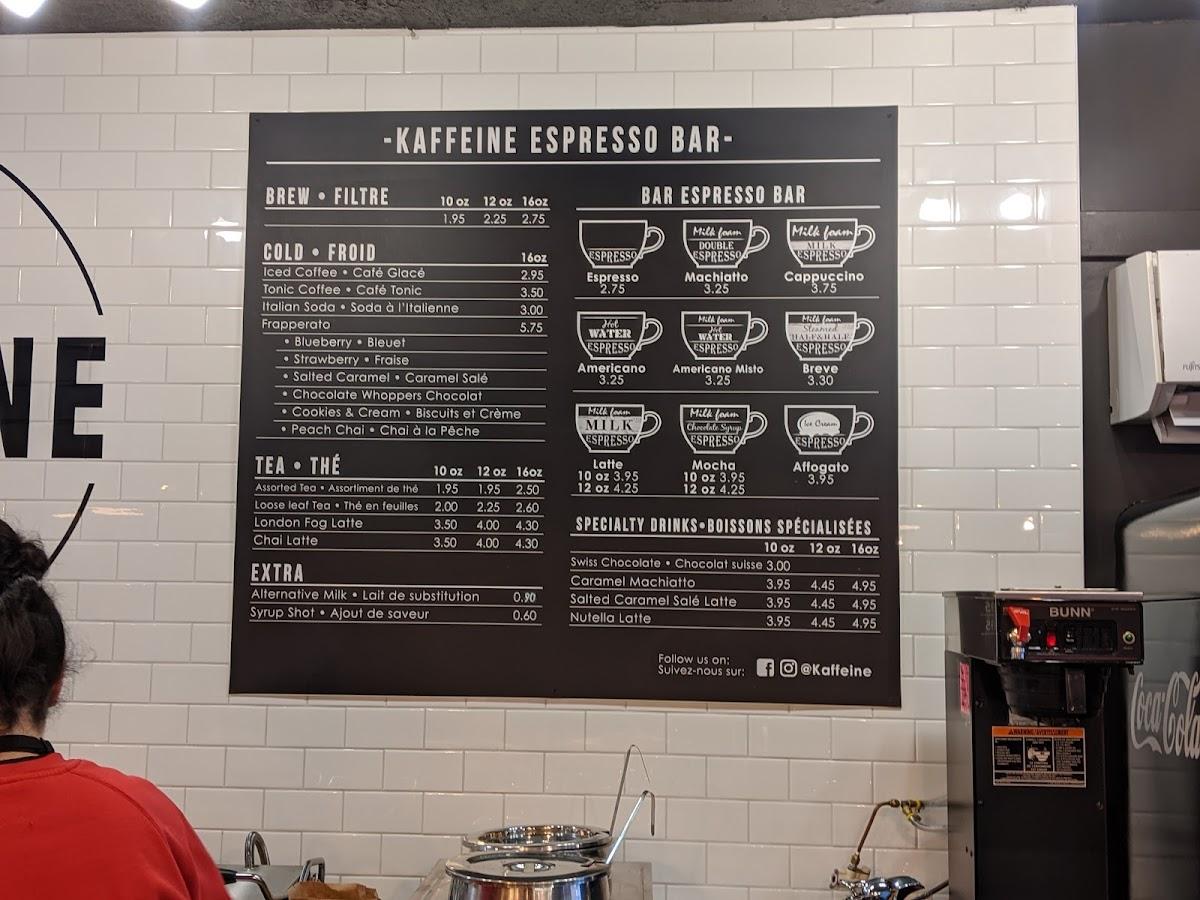 Menu at Kaffeine Espresso Bar, Bathurst