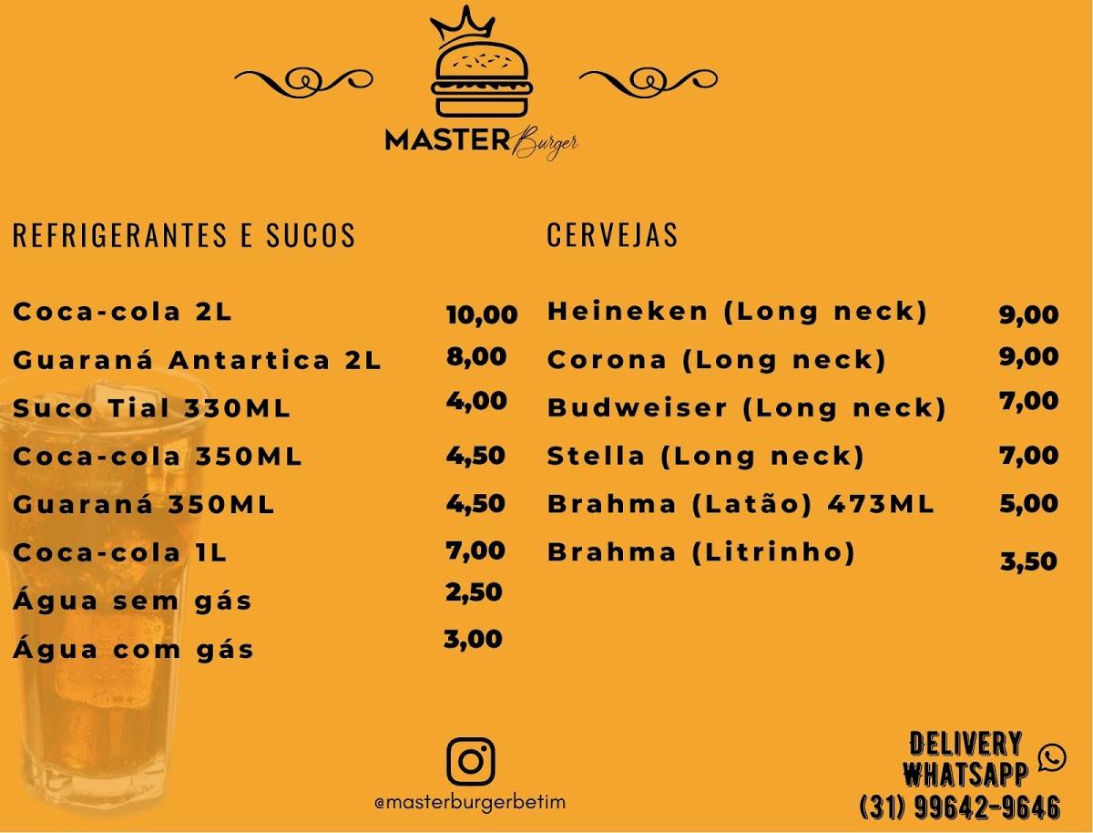 Menu at Master Burger restaurant, Betim