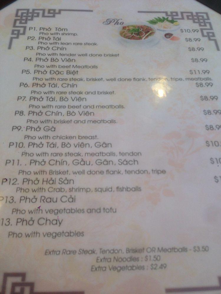 Menu at Pho Vietnamese restaurant, Flagstaff, S Woodlands Village Blvd #360