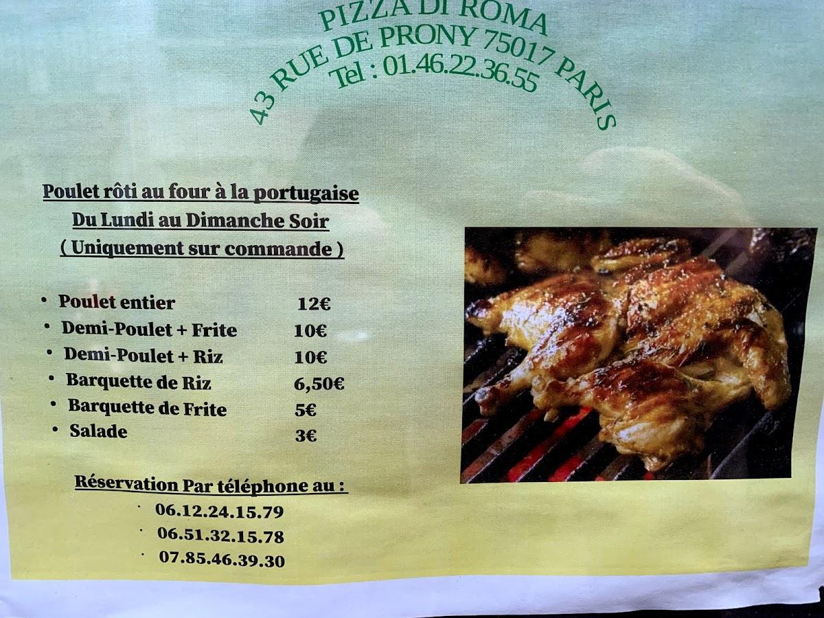 Menu at Pizzeria di Roma, Paris, 43 Rue de Prony