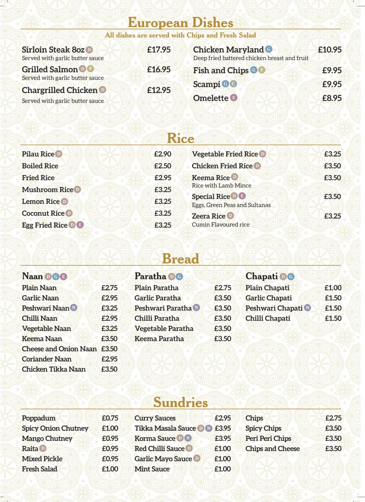 Menu at SHER-E-BANGLA restaurant, Montrose