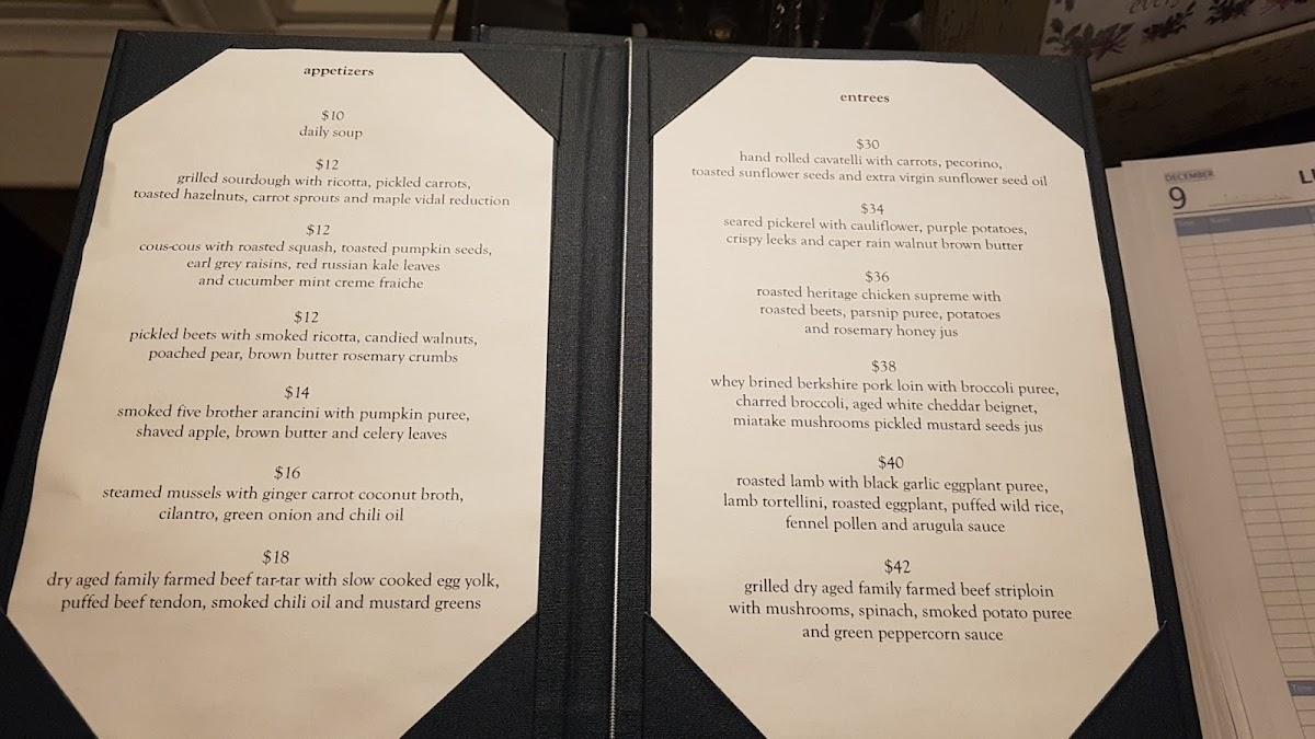 Menu at Sixthirtynine restaurant, Woodstock
