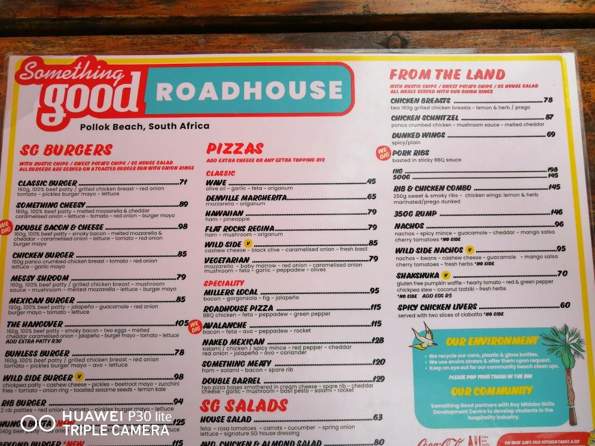 Menu at Something Good Roadhouse restaurant, Port Elizabeth