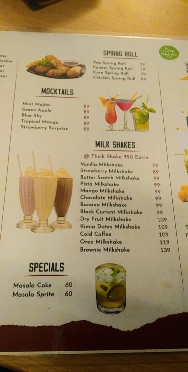Menu at The Box cafe, Tirupati