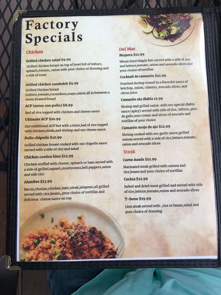 Menu at The Taco Factory restaurant, Rockingham