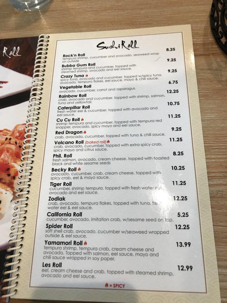 Menu at Yamamori Japanese Restaurant, Dinuba