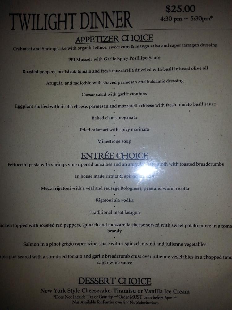 Menu at Cafe Testarossa, Syosset
