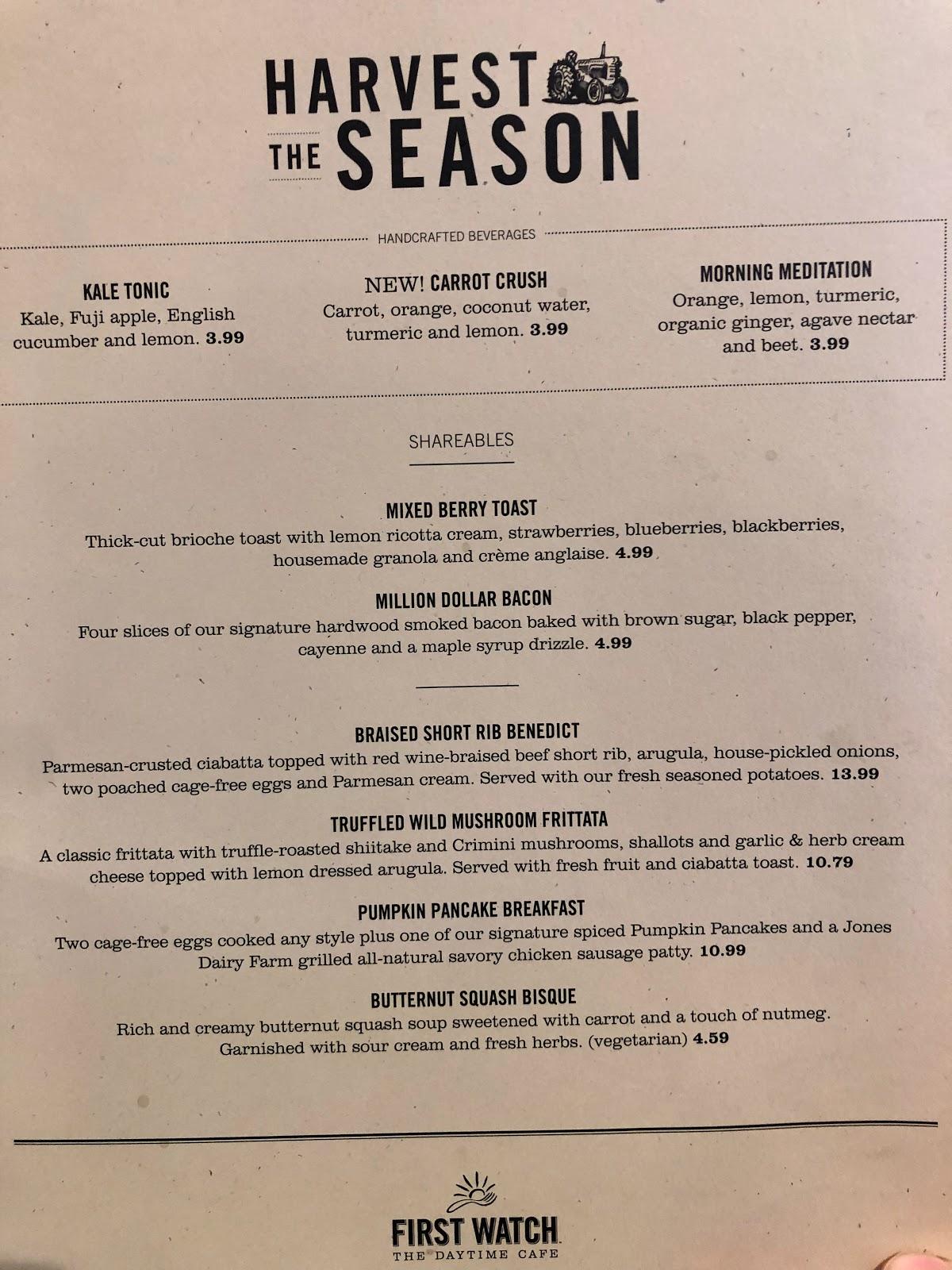 Menu at First Watch cafe, McKinney, S Custer Rd Ste 600