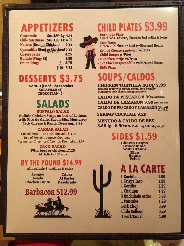 Menu at Los Vaqueros Cafe & Grill, Kyle