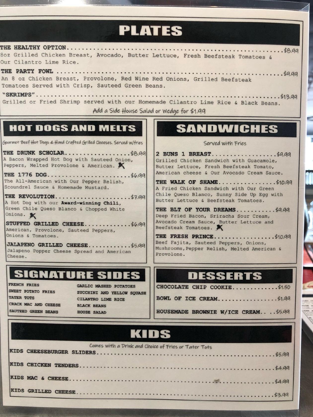 Menu at Scholars and Scoundrels pub & bar, Katy