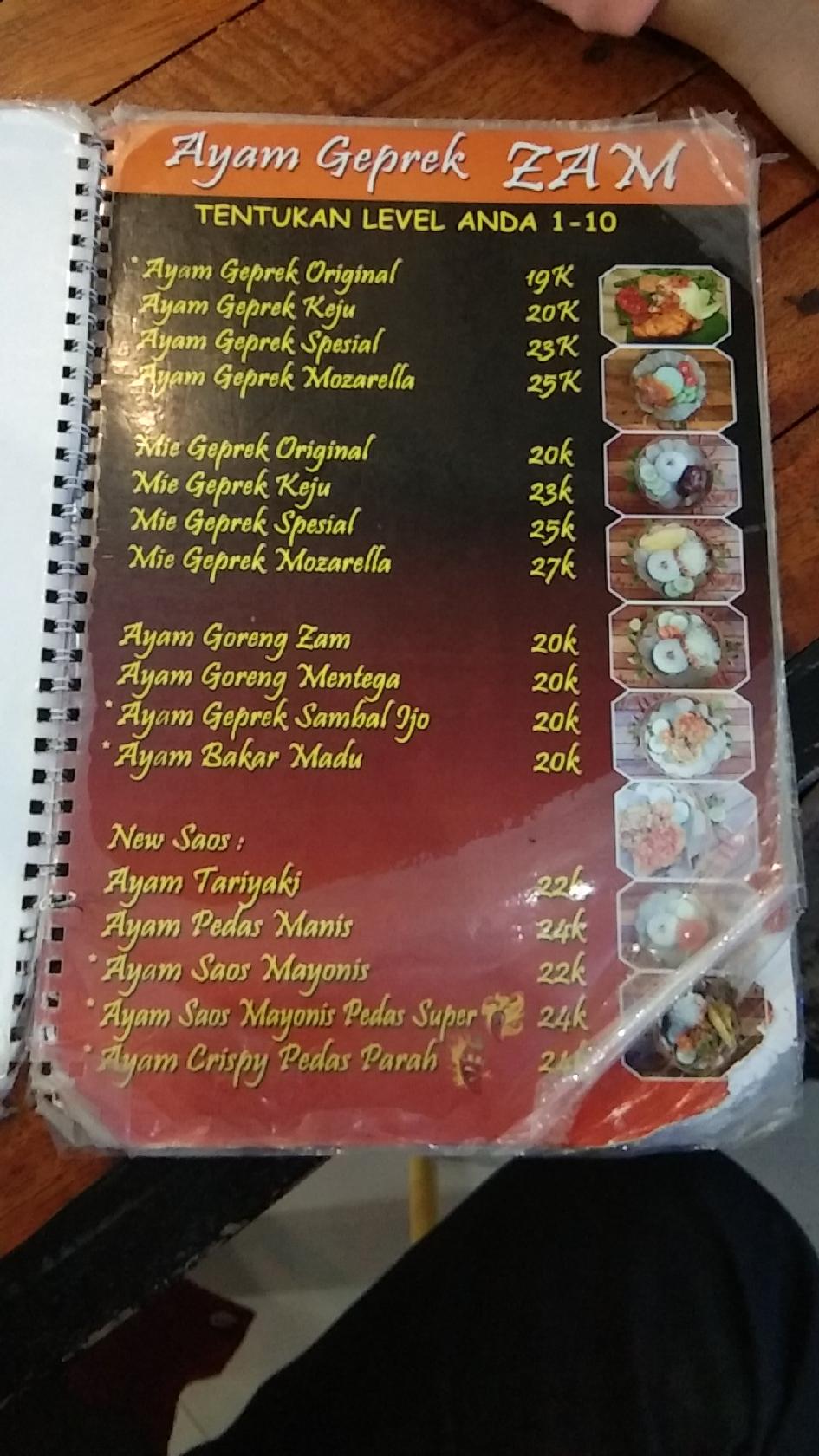 Menu at Ayam Geprek Zam restaurant, Parepare, Jl. Bau Massepe No.329