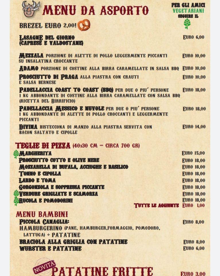 Menu da Raging Bull ristorante, Anzola d'Ossola VB