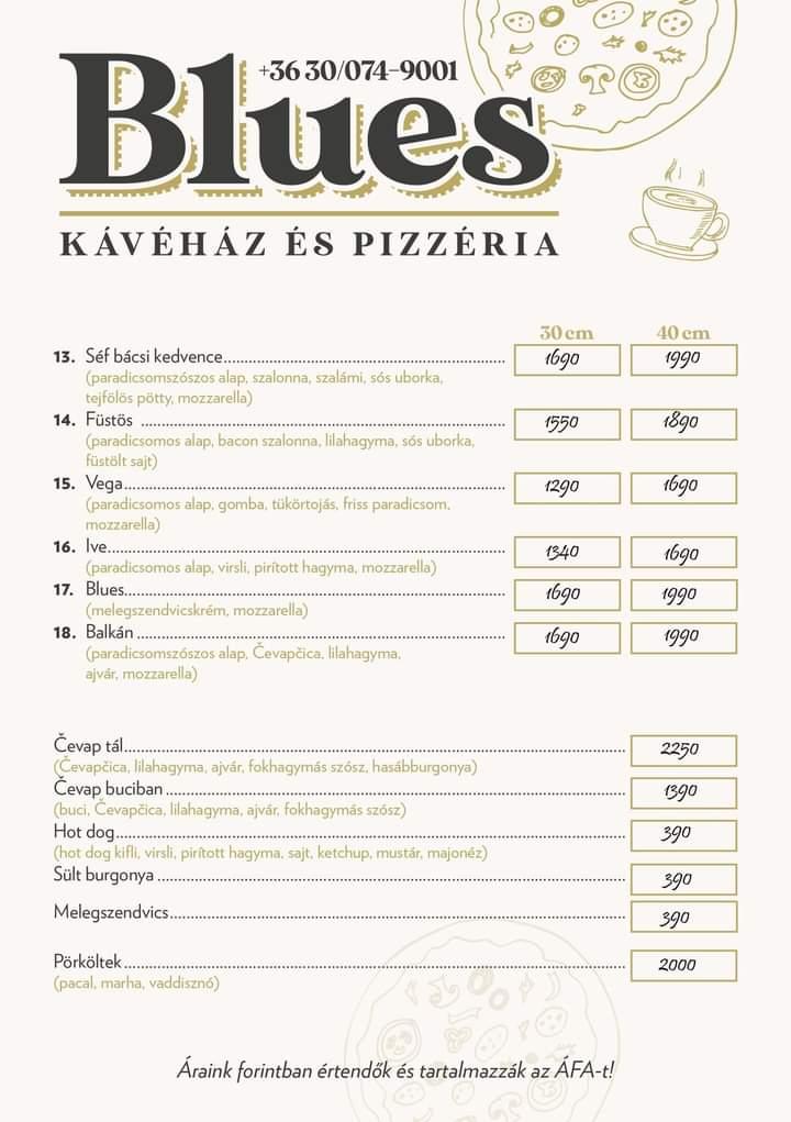 Menu at Blues Kávéház& Pizzéria cafe, Dusnok