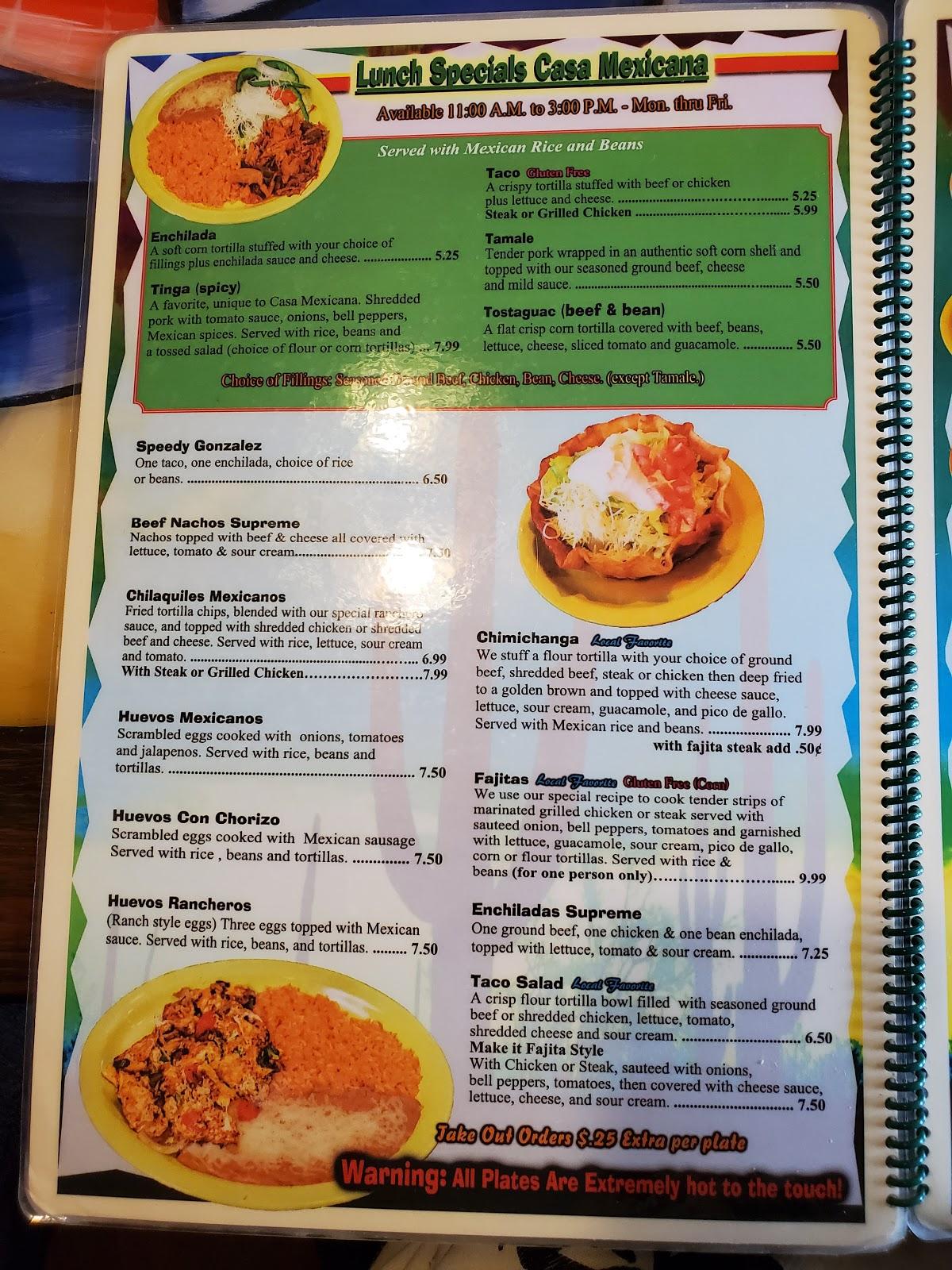 Menu at Casa Mexicana Rhinelander restaurant, Rhinelander