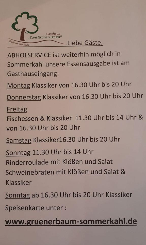 Speisekarte von Zum grünen Baum restaurant, Sommerkahl