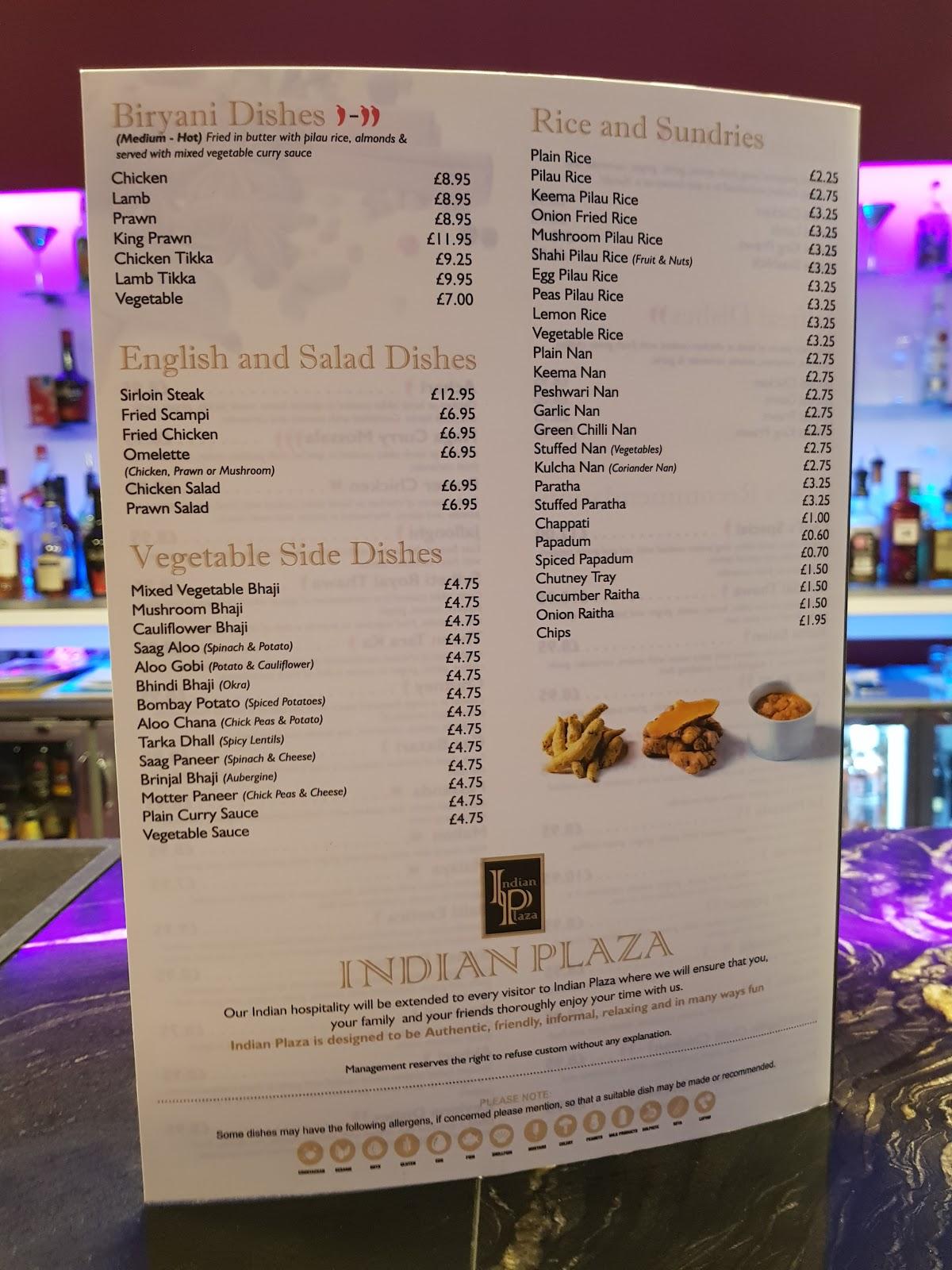 Menu at Indian Plaza restaurant, Penrith, 45 Middlegate