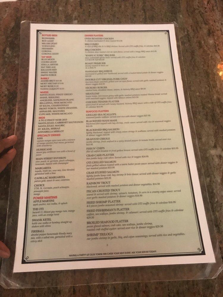 Menu at Olde Towne Inn restaurant, Upper Marlboro
