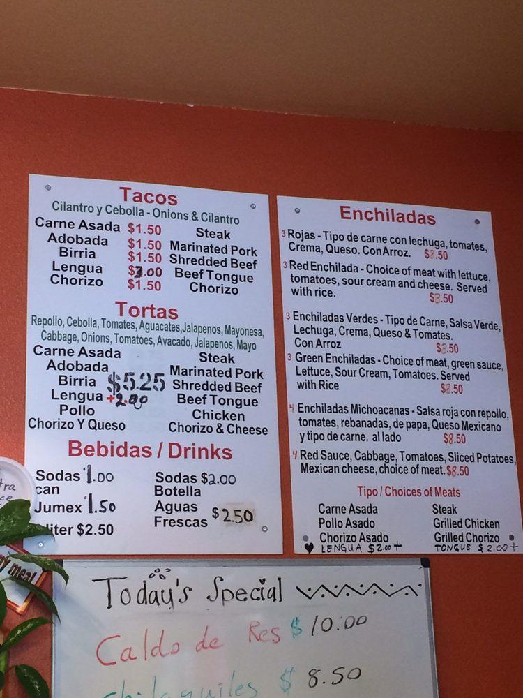 Menu at Taqueria El Chavo restaurant, Cashmere