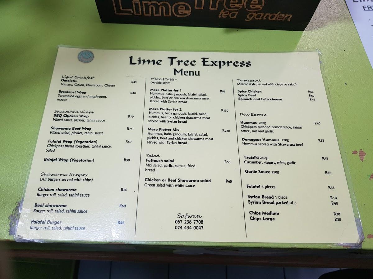 Menu at The Lime Tree Express restaurant, Centurion