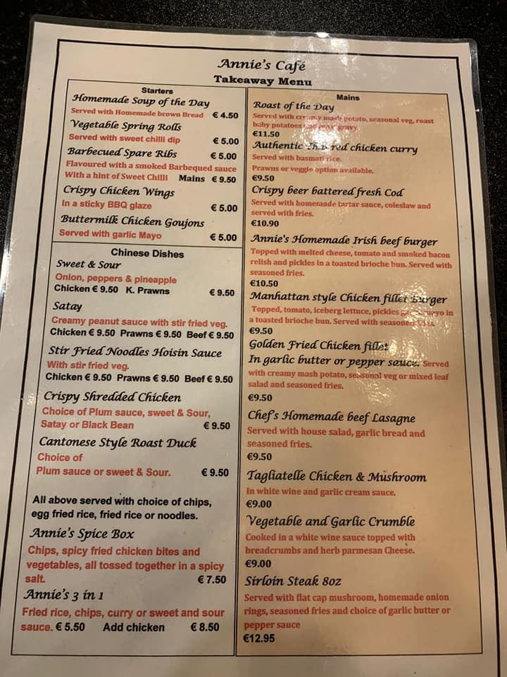 Menu at Annie's Cafe, Kildysart