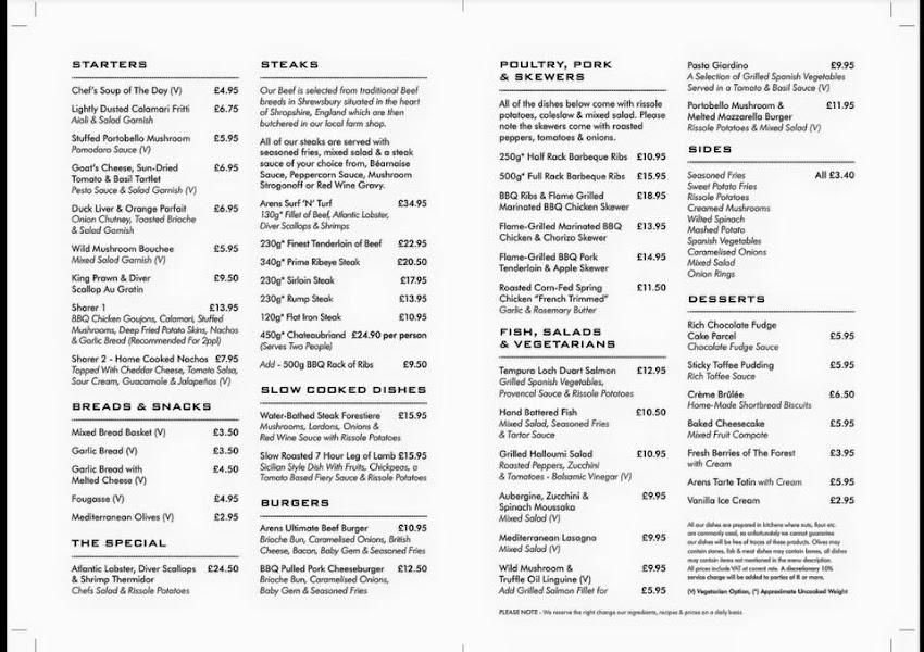 Menu at Arens Bar & Grill at The Six Bells, Ruislip