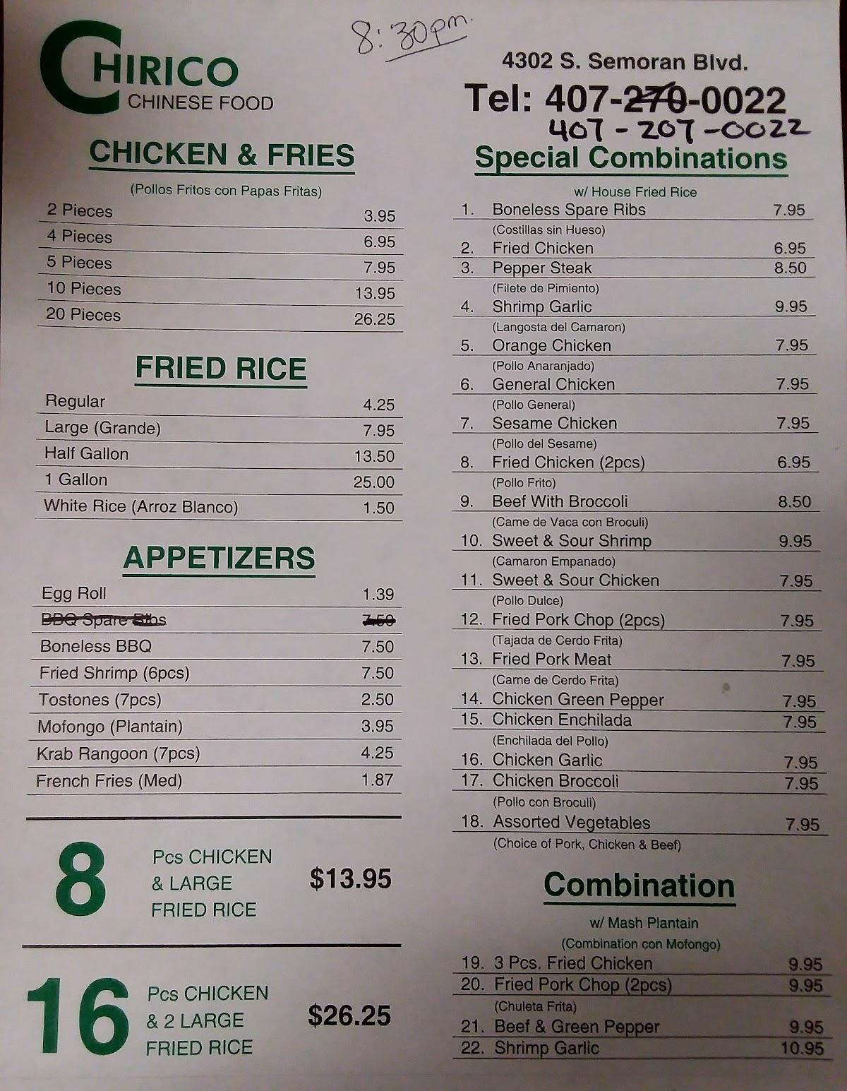 Menu at Chirico Fast Food, Orlando